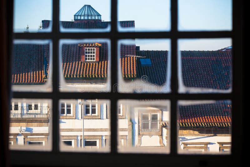 Old City View through Window Frame Stock Image - Image of glass, glazed ...