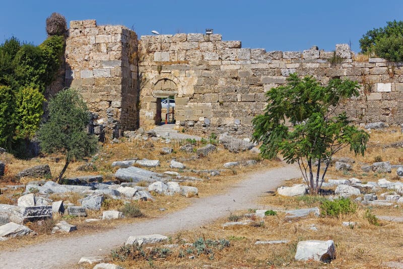 The old city wall in Side stock image. Image of roman - 80398643