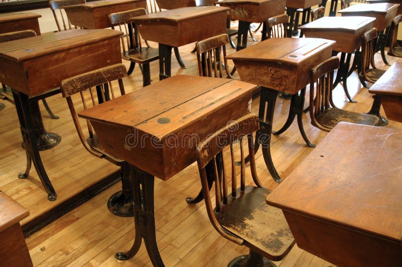 Old School: Classroom with Desks - H Stock Photo - Image of learning ...