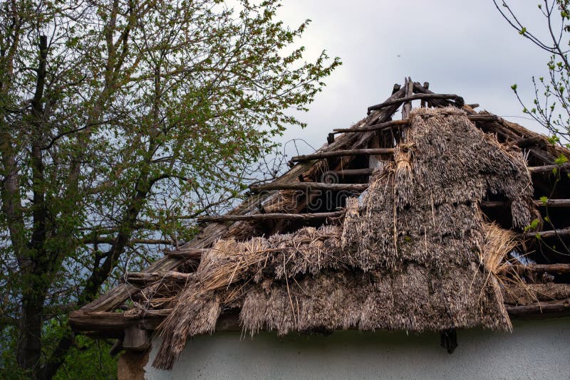 Old, Clay, Fallen House Under a Thatched Roof Stock Image - Image of ...
