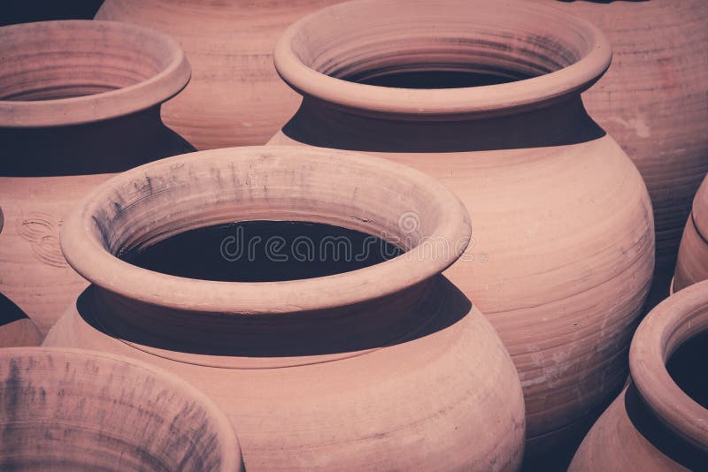 Many Clay Pots, Empty Clay Pot Collection Stock Image - Image of store ...