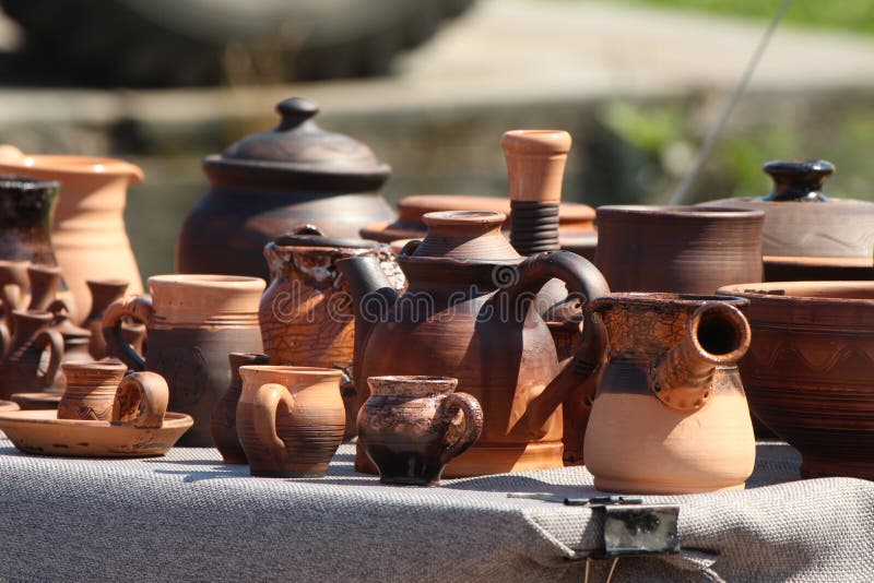 Clay Retro Dishes on the Table Stock Image - Image of retro ...