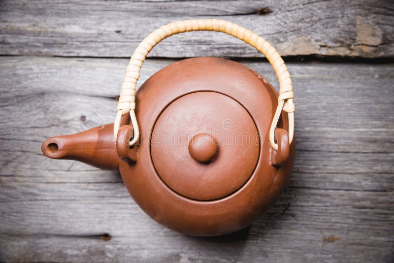 Old Clay Teapot Stands on a Wooden Shelf Stock Photo - Image of culture ...
