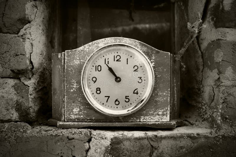 Old clock with one pointer stock image. Image of obsolete - 10748543