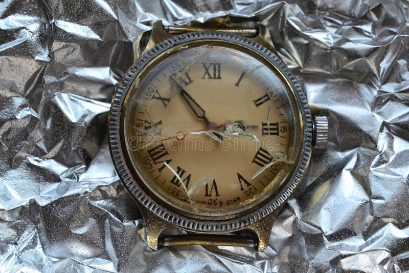 An Old Clock with a Broken Glass Stock Image - Image of coin, mechanism ...