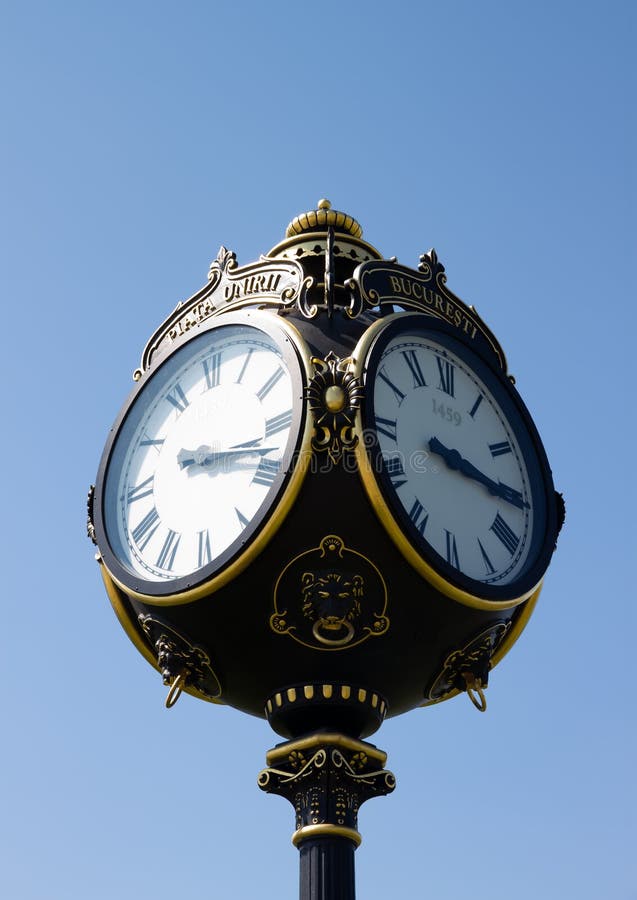 Old clock in Bucharest stock photo. Image of spring, detail - 20446386