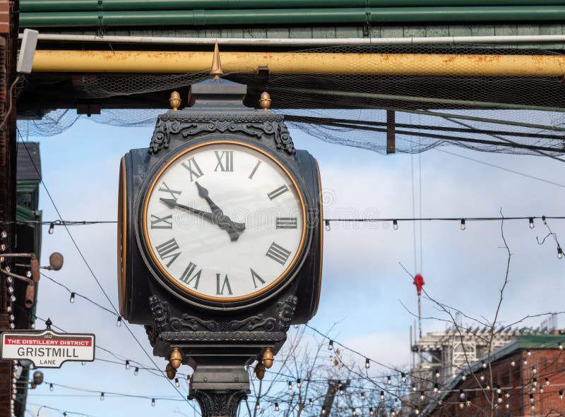Old Clock at Distillery District Toronto Stock Photo - Image of wood ...