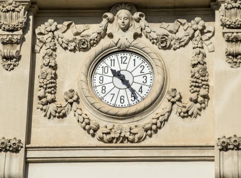 Old clock on a facade stock image. Image of palace, facade - 142488539