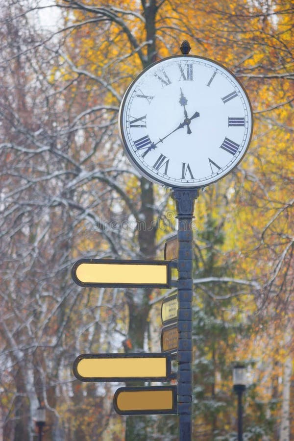 Old Clock with an Guide Arrows Stock Photo - Image of decision, autumn ...