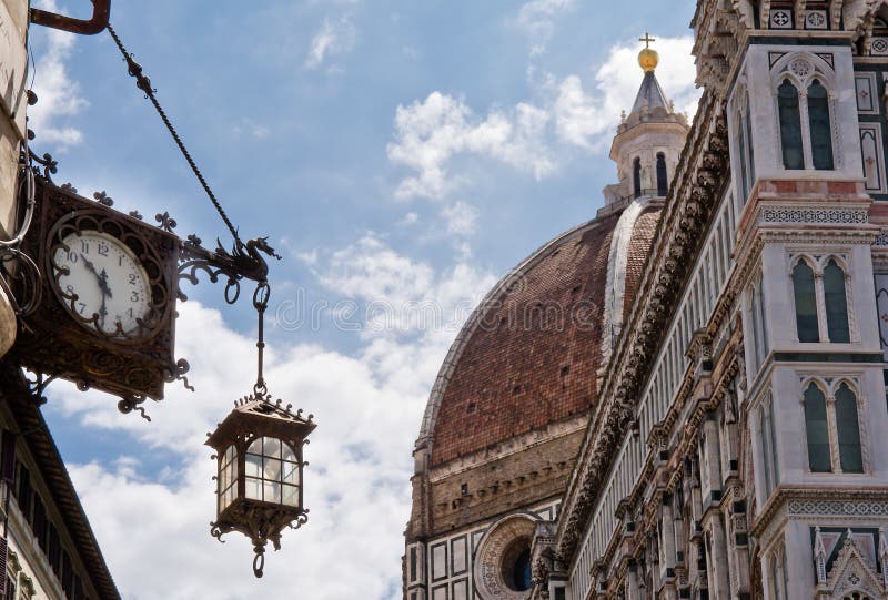 Old Clock with Lantern in Florence Stock Photo - Image of monument ...