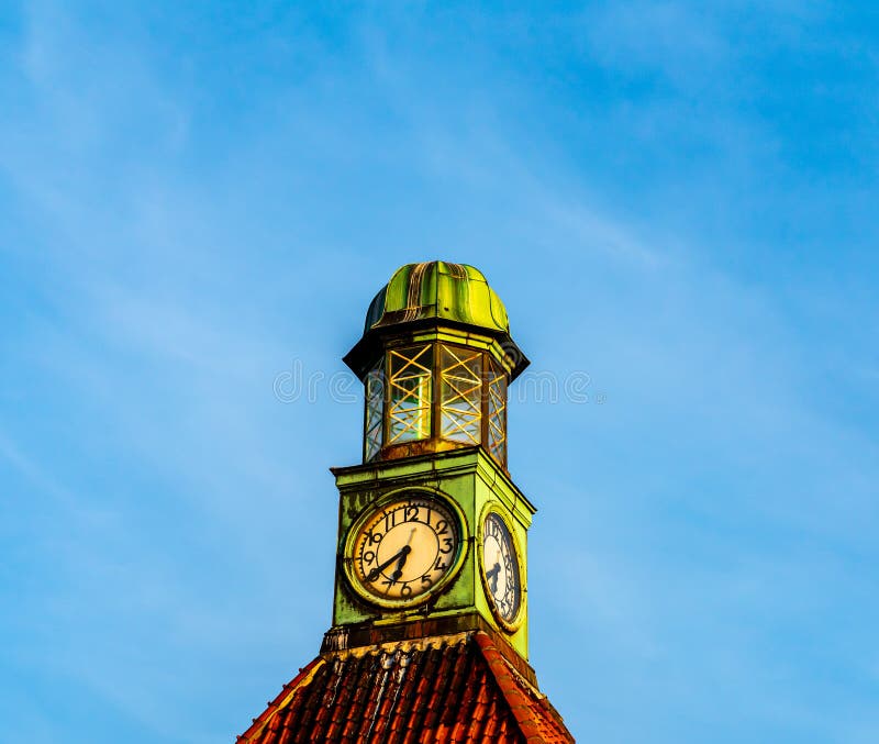 Lighthouse and Clock Tower in a Port. Stock Image - Image of landmark ...