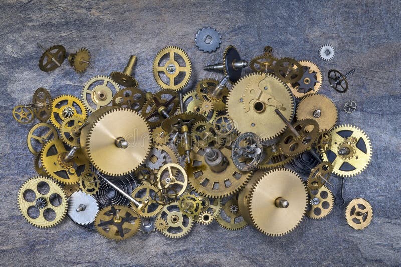 Clockwork Cogs - Old Brass Clock Parts Stock Image - Image of gear ...