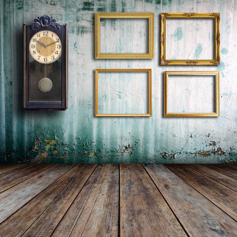 Old Clock and Picture Frame Stock Image - Image of interior, design ...