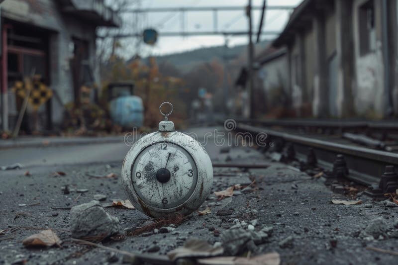 Old Clock Showing Five O Clock Lying on Abandoned Train Station ...