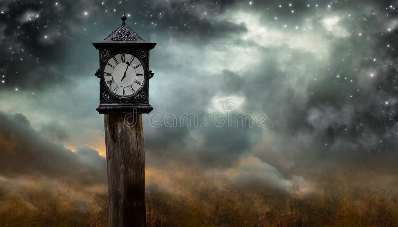 Old Clock with Storm Cloud Background Stock Illustration - Illustration ...