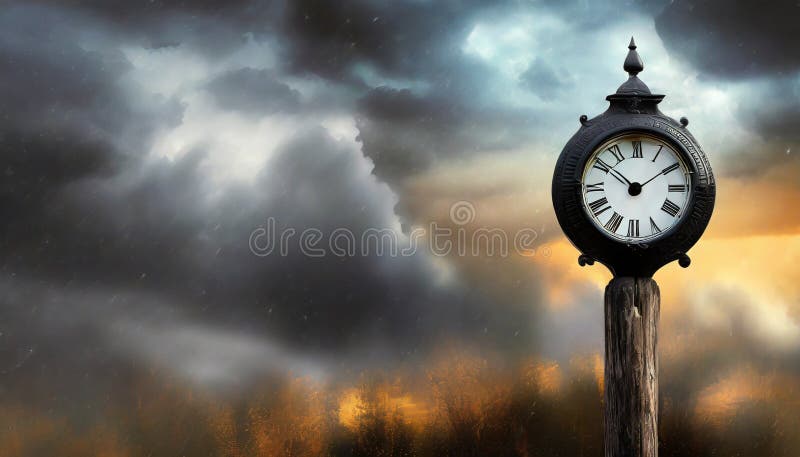Old Clock with Storm Cloud Background Stock Illustration - Illustration ...