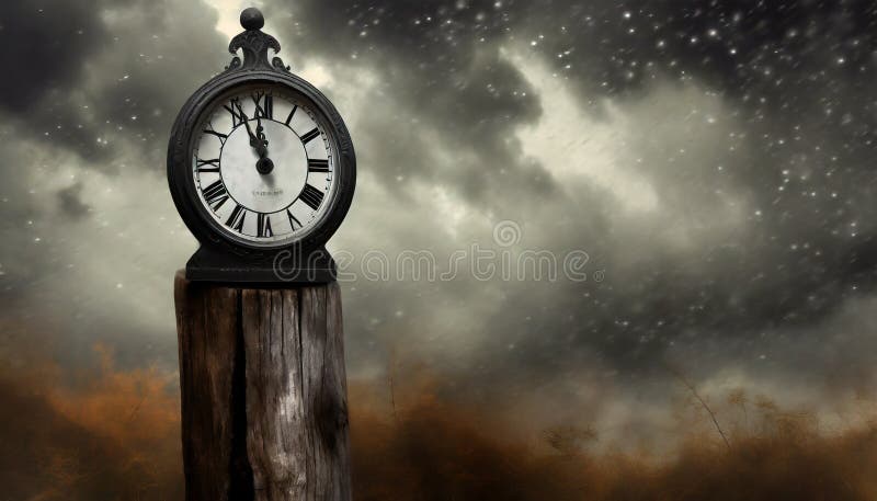 Old Clock with Storm Cloud Background Stock Illustration - Illustration ...