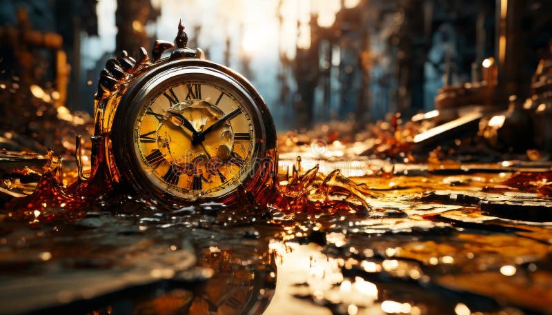Old Clock Submerged in Liquid, Symbolizing the Passage of Time Stock ...