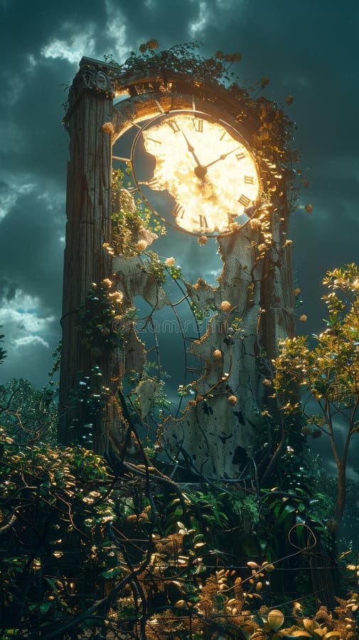 Old Clock Tower in Abandoned City Stock Illustration - Illustration of ...