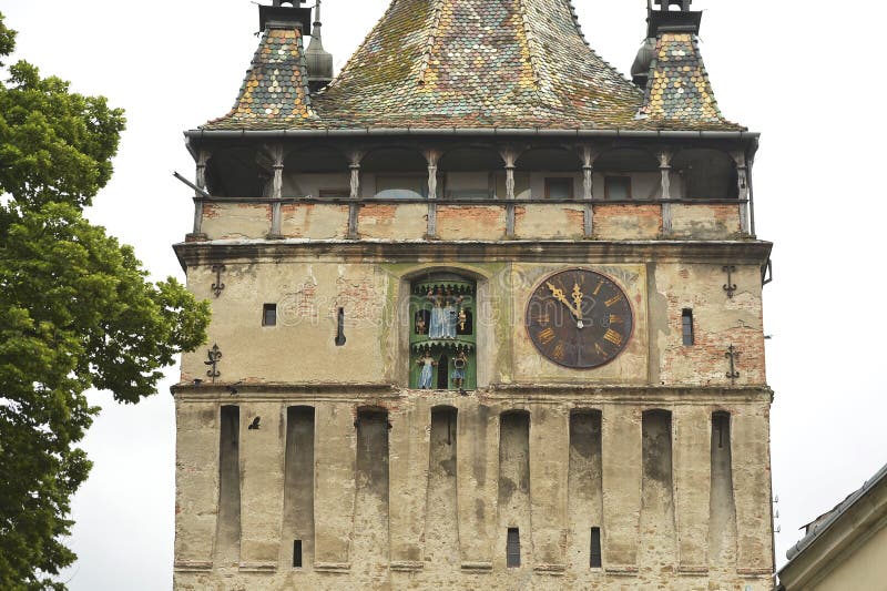 Old Clock Tower, Sighisoara, Romania Stock Image - Image of roof ...