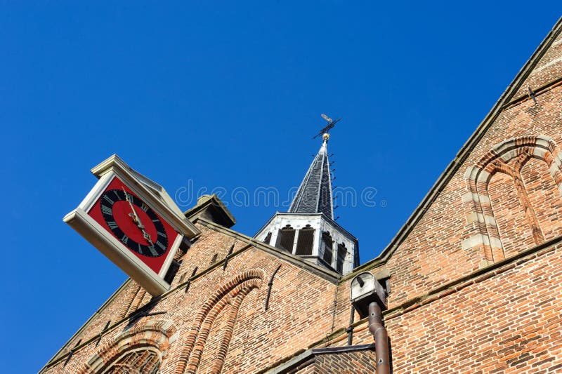 Old Clock on Traditional Brick Tower Stock Photo - Image of netherlands ...