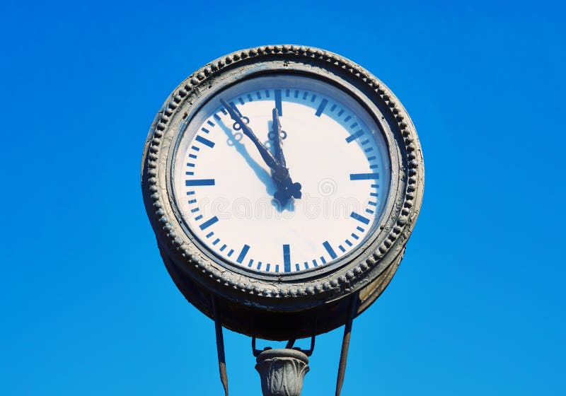 Old Train Station Clock with Blue Sky in the Background Stock Image ...