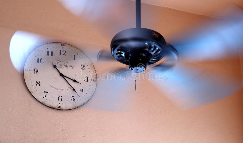Old Cloock and a Ceiling Fan Stock Image - Image of orange, wall: 247789