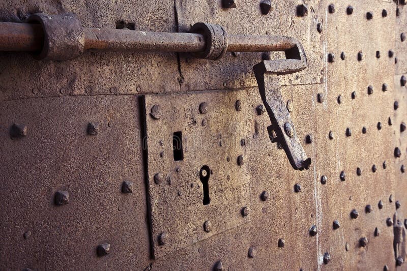 Old Closed Rusty Metal Door with Door Latch - Security and Protection ...