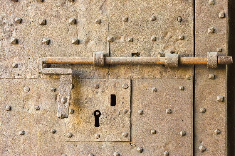 Old Closed Rusty Metal Door with Door Latch - Security and Protection ...