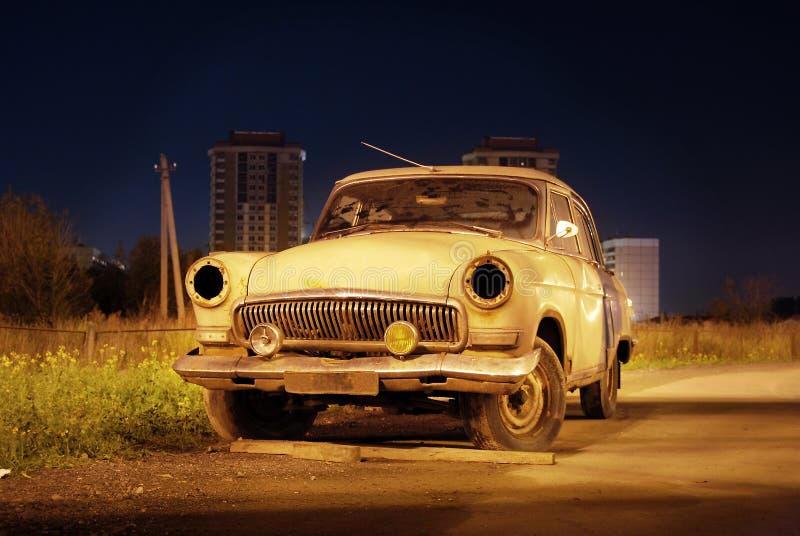 Old clunker in the dark stock image. Image of retro, environment - 6644481