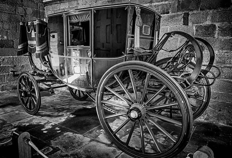 A Old Coach in Black and White Stock Photo - Image of downtown ...