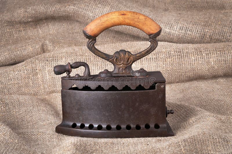 Old Coal Iron with Wood Handle Isolated on White Stock Image - Image of ...