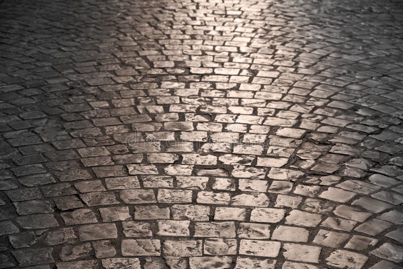 Old Cobble Stone Surface Background Texture Night Light Reflection ...