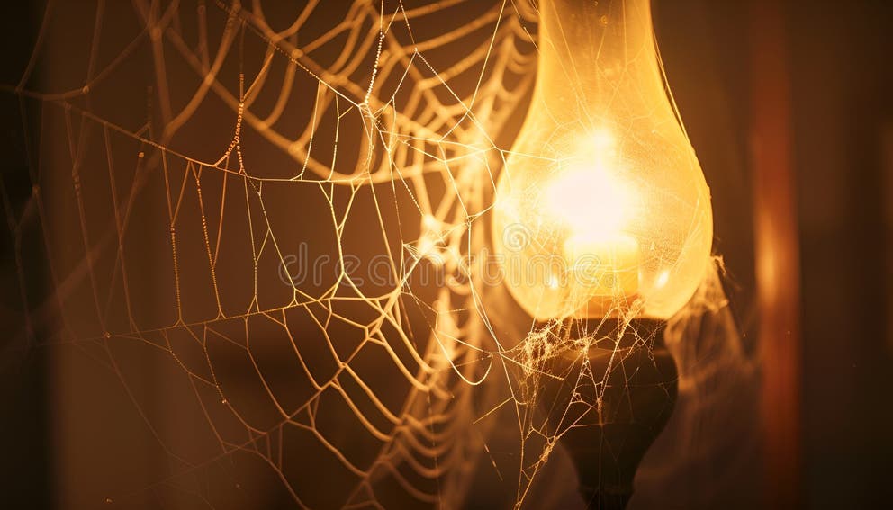 Old Cobweb on Lamp in Room, Closeup Stock Image - Image of arachnid ...