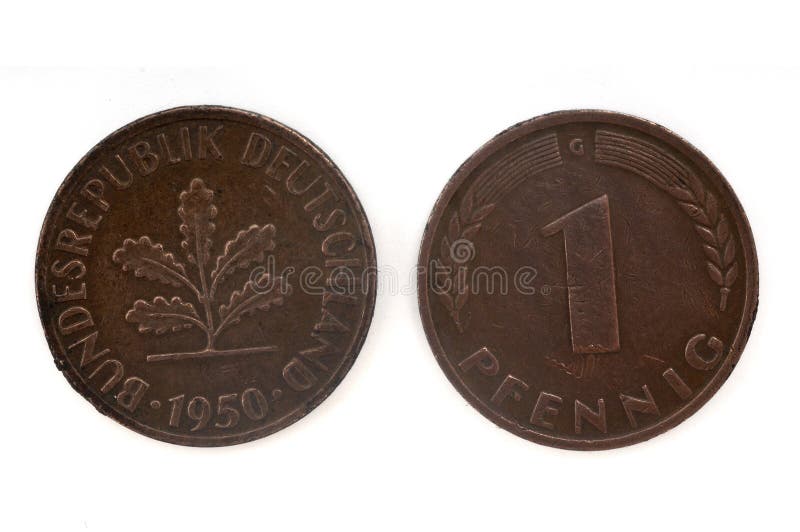 Old Coin Dated 1950, One Pfennig, German Coin Stock Photo - Image of ...