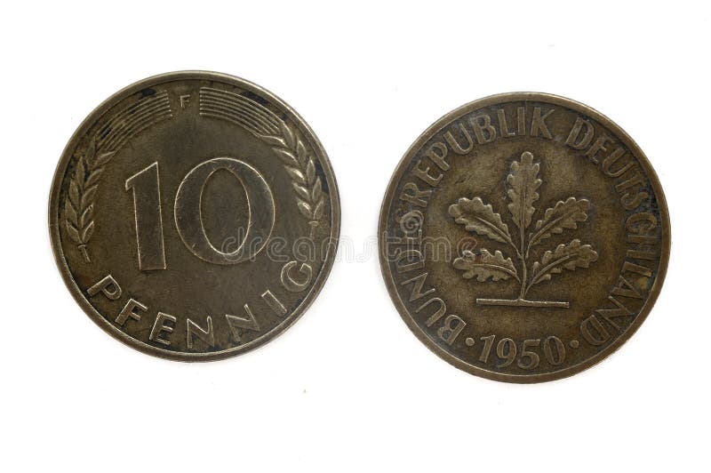 Old Coin Dated 1950, Ten Pfennig, German Coin Stock Photo - Image of ...