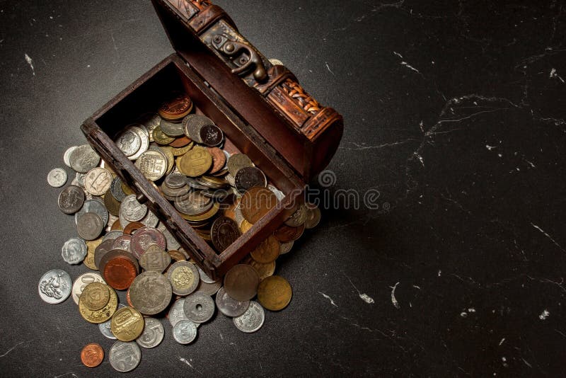 Old Coins Collection in Wooden Chest Box Stock Photo - Image of ...