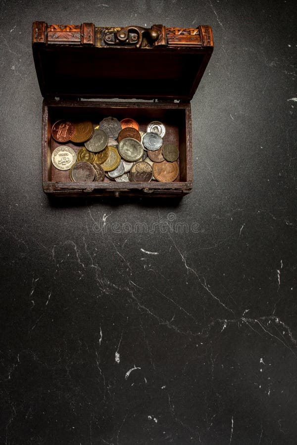 Old Coins Collection in Wooden Chest Box Stock Photo - Image of golden ...