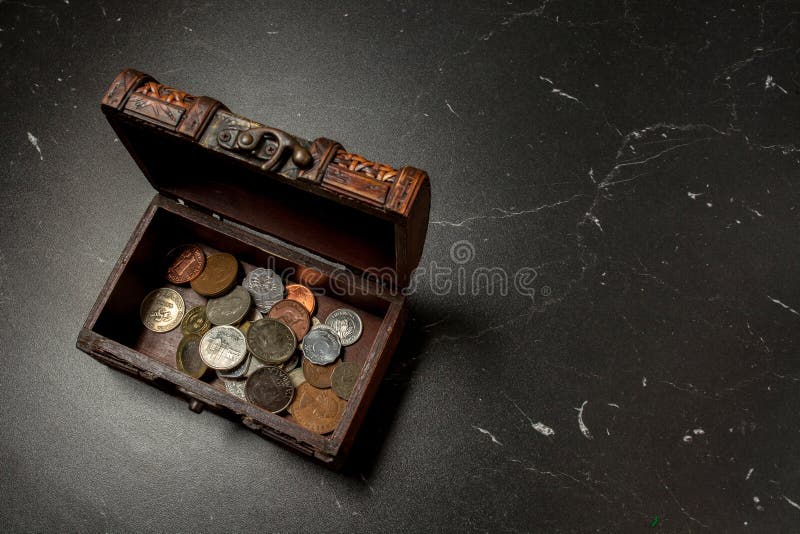 Coins Collection in Old Box Stock Image - Image of container, treasure ...