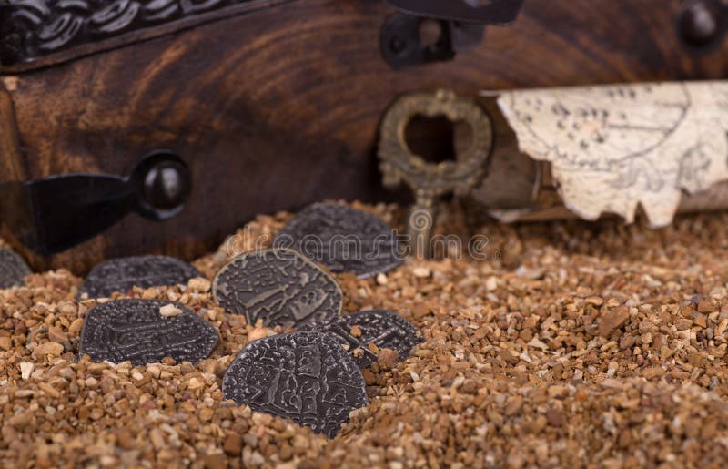 Coins in the sand stock image. Image of numismatic, dollar - 76583939