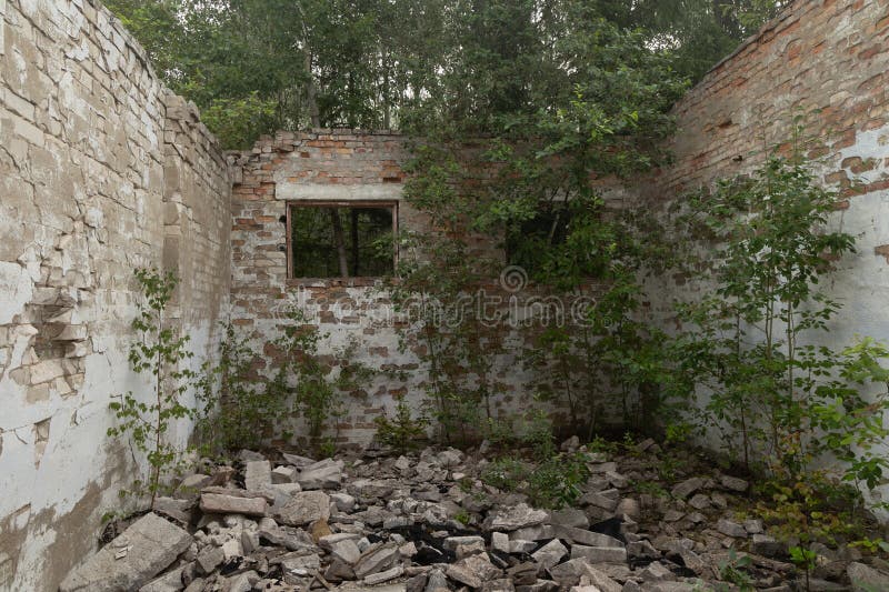 An Old, Collapsed Building in Soviet Army Base in Latvia, Europe. Stock ...