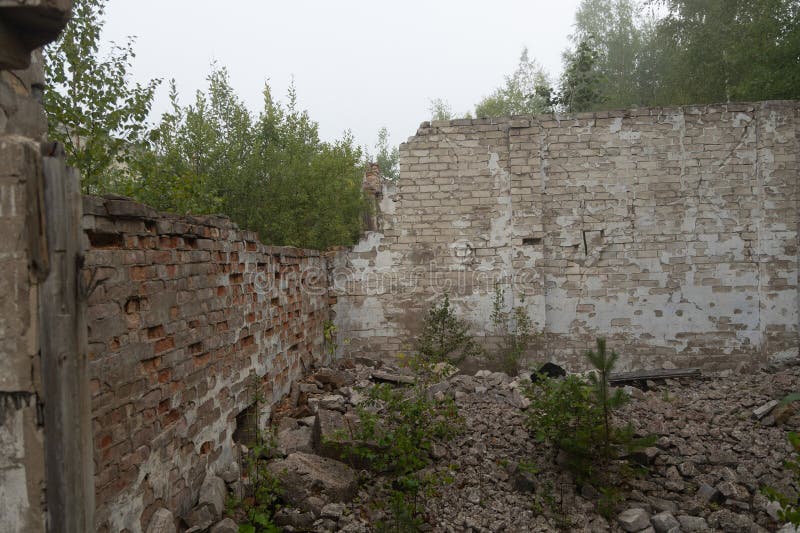 An Old, Collapsed Building in Soviet Army Base in Latvia, Europe. Stock ...