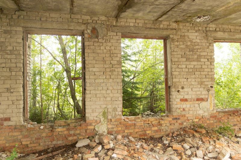 An Old, Collapsed Building in Soviet Army Base in Latvia, Europe. Stock ...