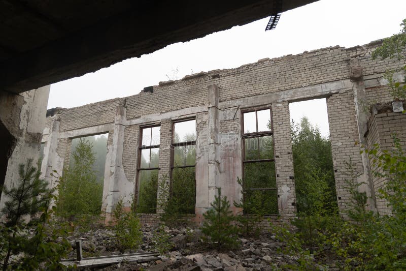 An Old, Collapsed Building in Soviet Army Base in Latvia, Europe. Stock ...
