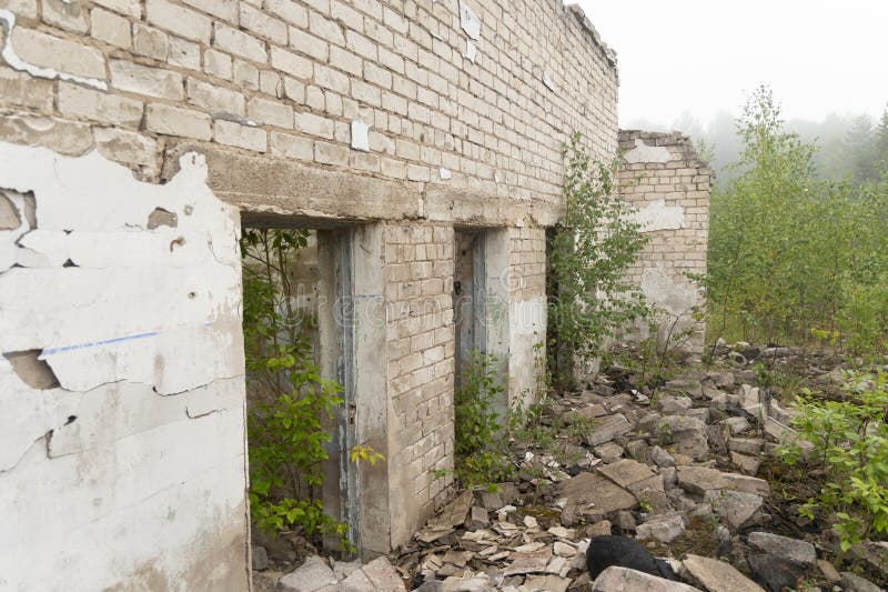 An Old, Collapsed Building in Soviet Army Base in Latvia, Europe. Stock ...