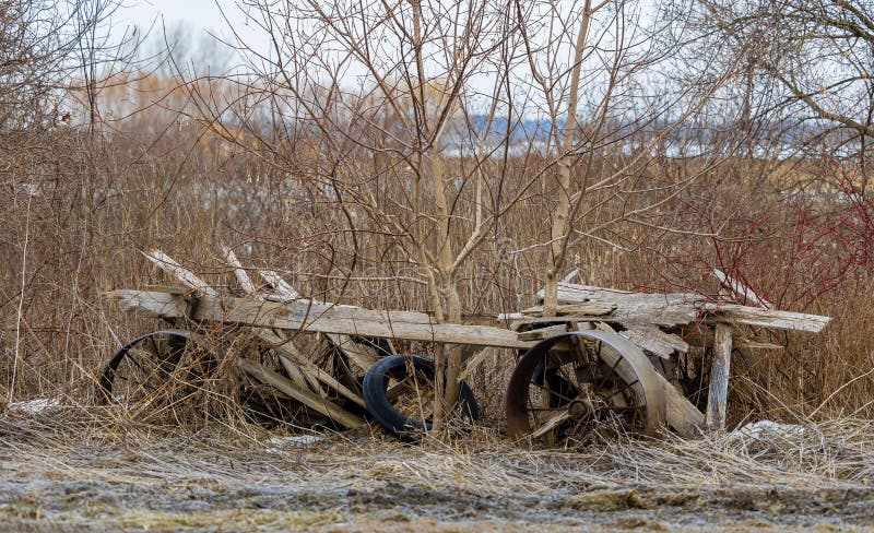 Old Collapsed Cart in a Winter Forest Stock Photo - Image of snow, wood ...