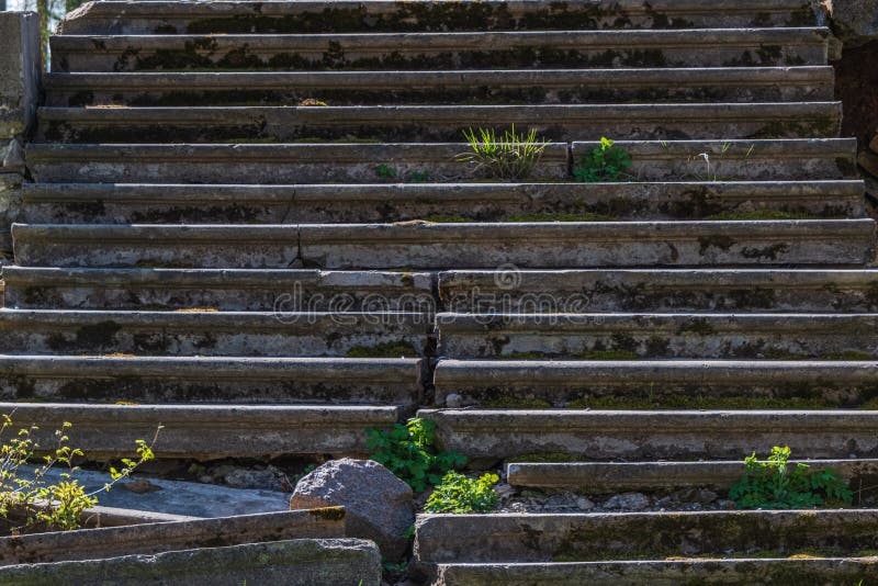 Old, Collapsed Concrete Stairs Overgrown with Grass Stock Image - Image ...