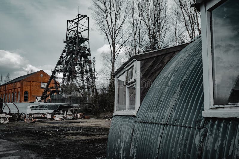 Old Colliery Coal Mine Winding Head, Engine Shed and Railway Equipment ...