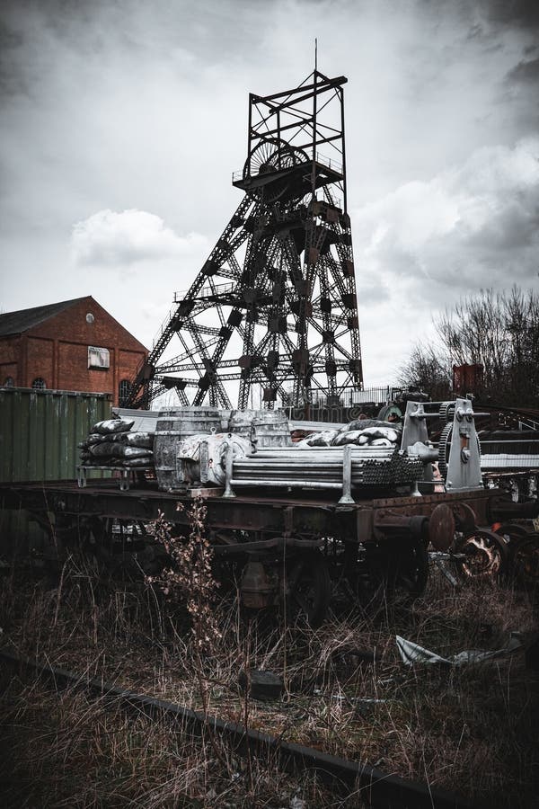 Old Colliery Coal Mine Winding Head, Engine Shed and Railway Equipment ...