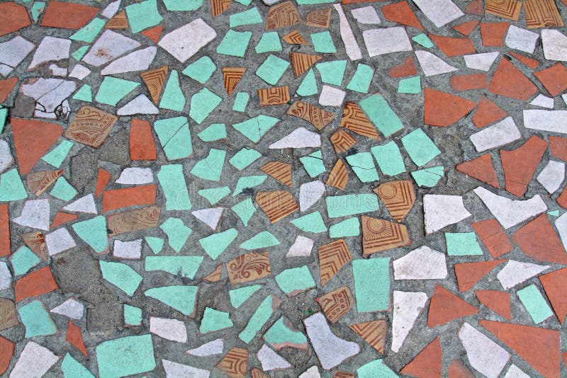 Old Colorful Mosaic on the Floor of Broken Ceramic Tiles Stock Image ...